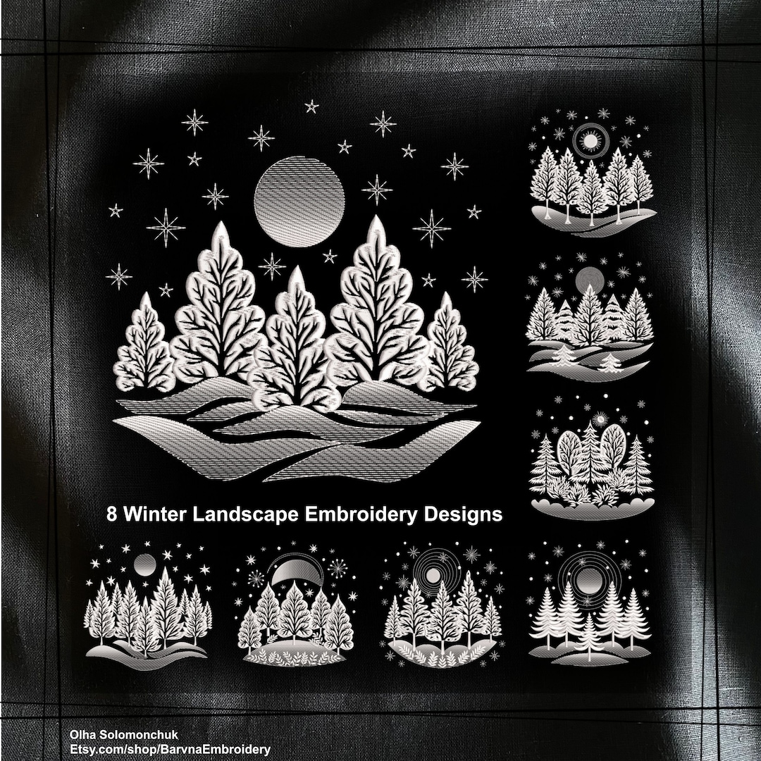 8 Winter Embroidery Designs for Machine, Winter Landscape Embroidery ...