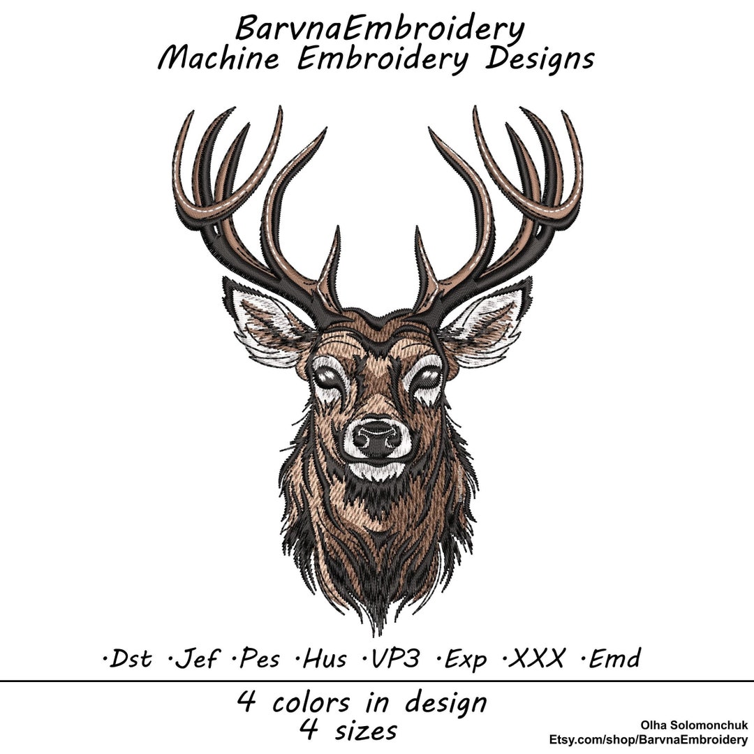 Deer Head Machine Embroidery Design: Wildlife Winter Craft (instant ...