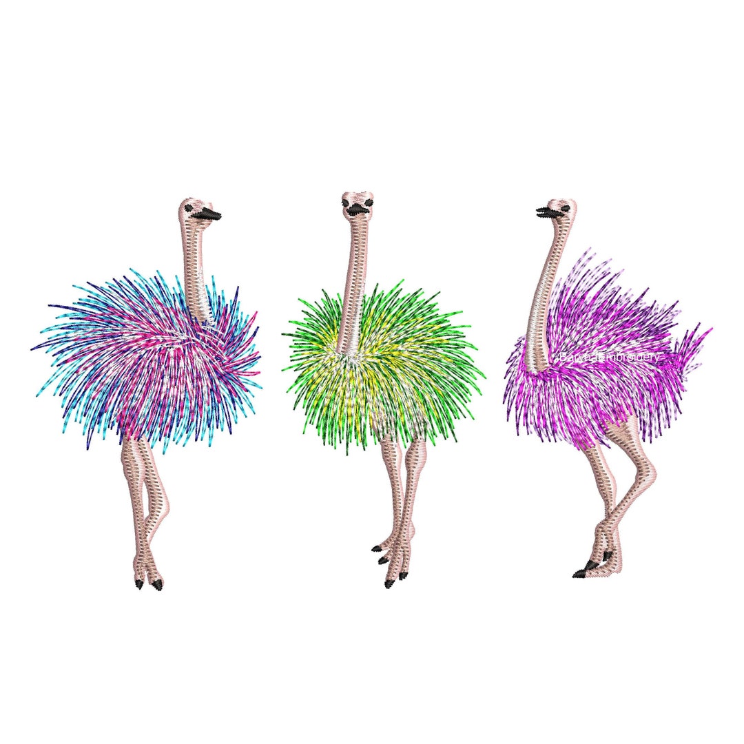 Machine Embroidery Design of Three Standing Ostriches, Ostrich Bird ...