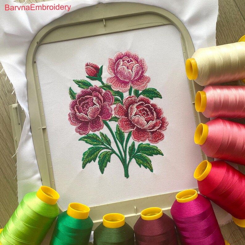 Peony Bouquet Embroidery Design – Elegant Floral Machine Embroidery ...