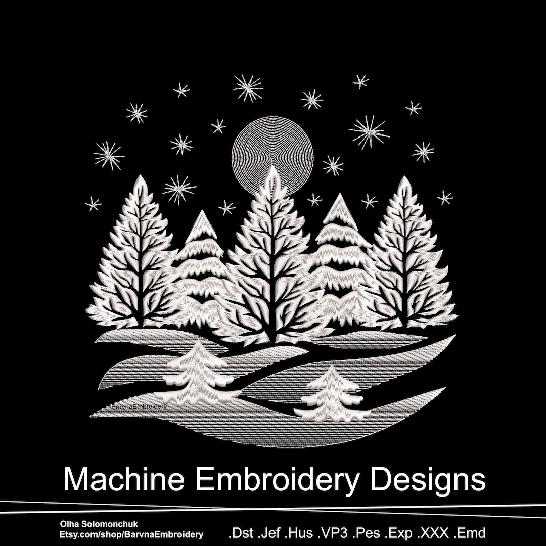 Winter Landscape Embroidery Design: Christmas Machine Embroidery ...