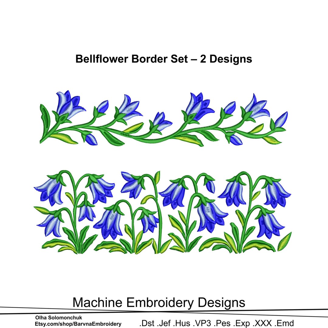 Bellflower Border Machine Embroidery Design – Set of 2 Floral Designs ...