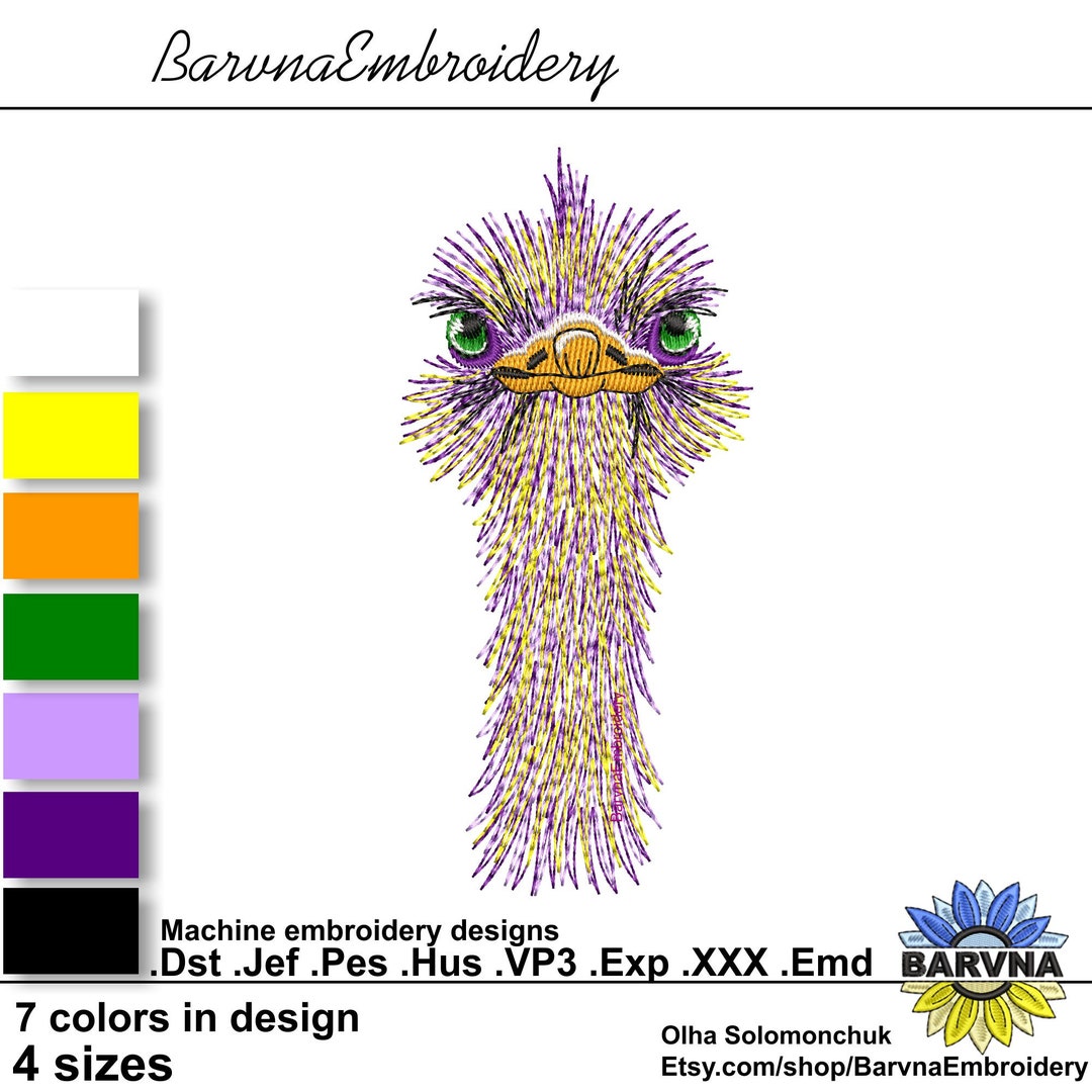 Ostrich Machine Embroidery Designs Ostrich Bird Embroidery Etsy