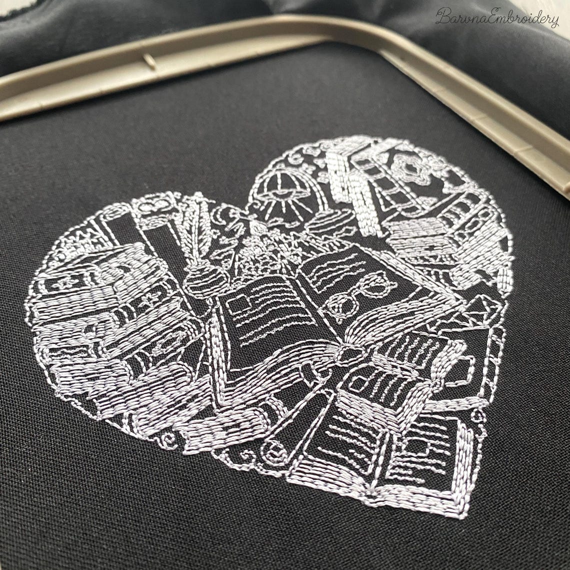 Book Heart Line Art Machine Embroidery Design, Single Color Outline ...