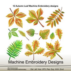 Fall Embroidery Designs, Autumn Leaves Machine Embroidery Designs, 12 ...