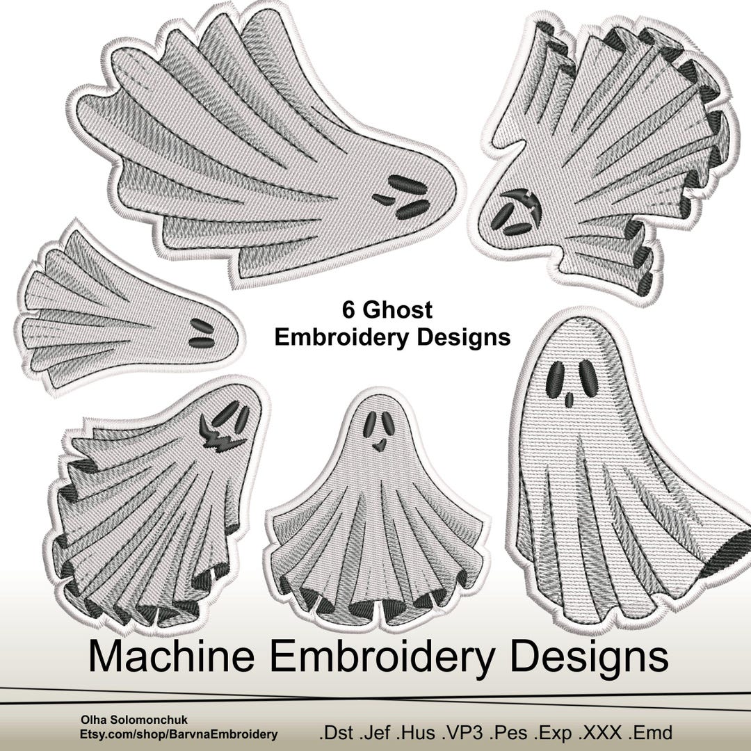 Set of 6 Ghost Machine Embroidery Designs for Halloween, Patch ...