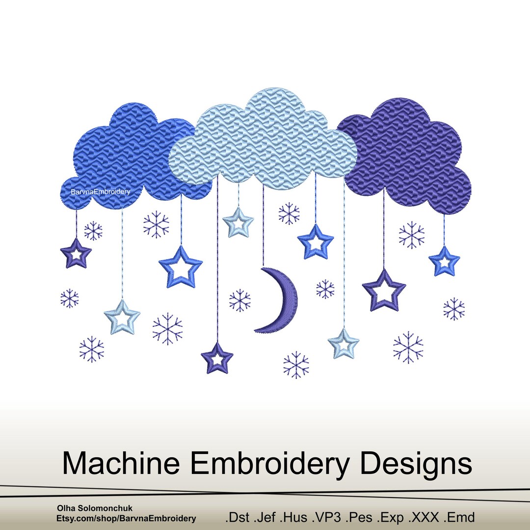 Winter Machine Embroidery Designs, Snowflakes, Clouds, Stars, Instant ...