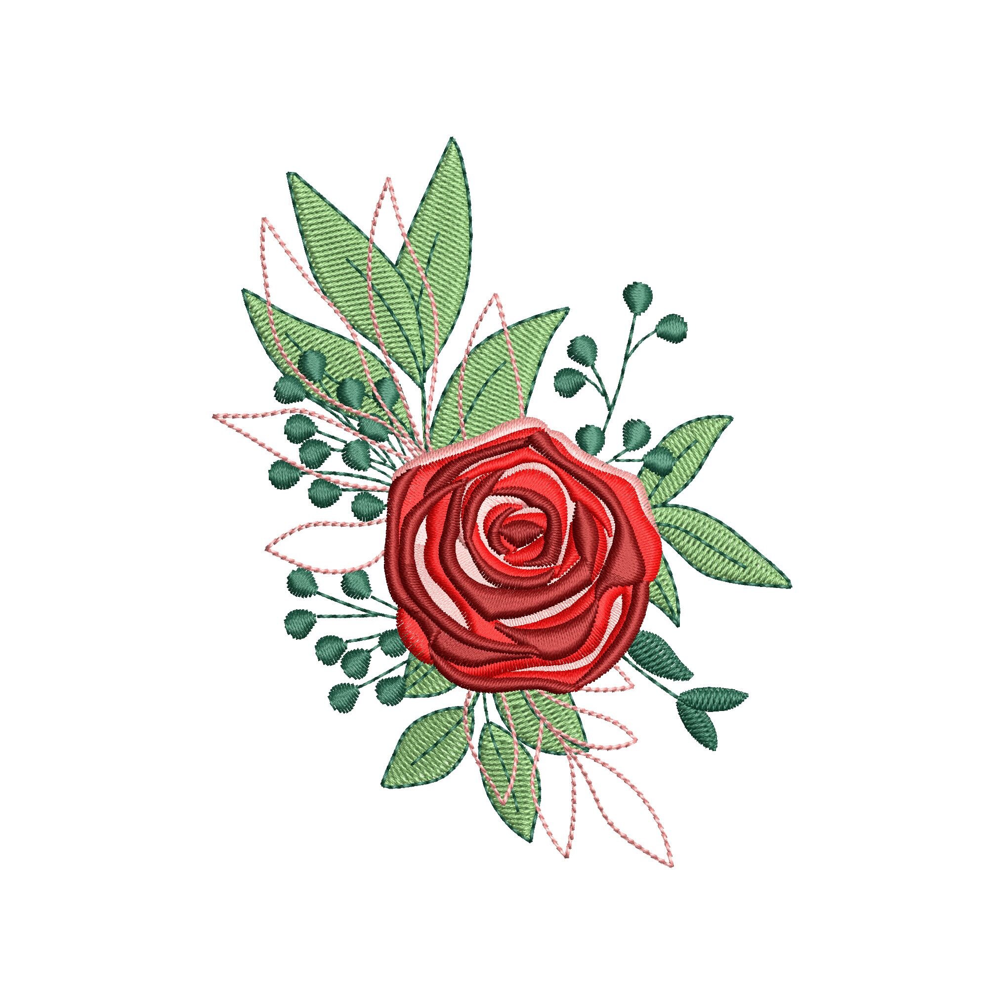 Machine embroidery flower rose Red rose embroidery design Rose red ...
