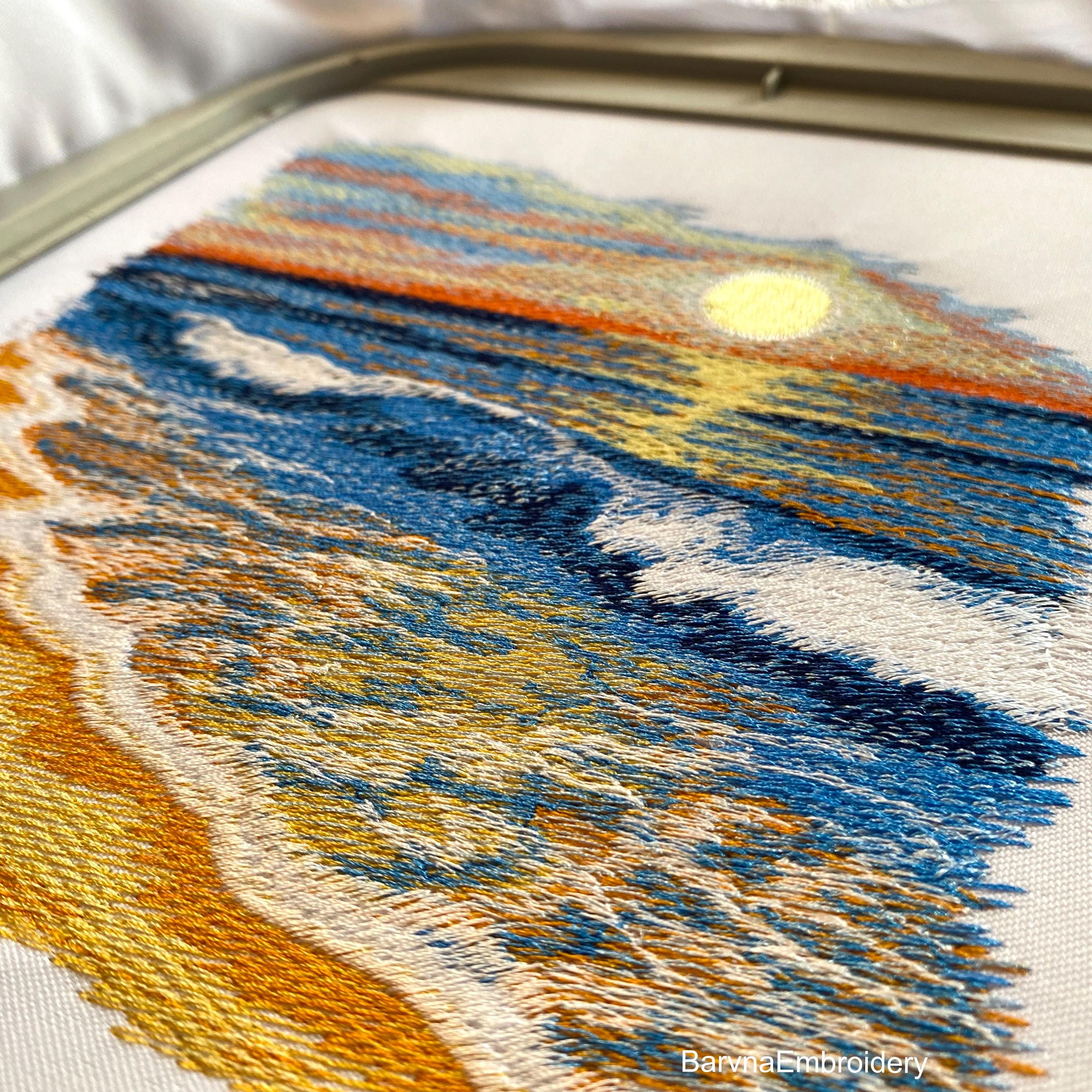 Sunset Landscape Machine Embroidery Design – Ocean Waves, Sand & Sun ...