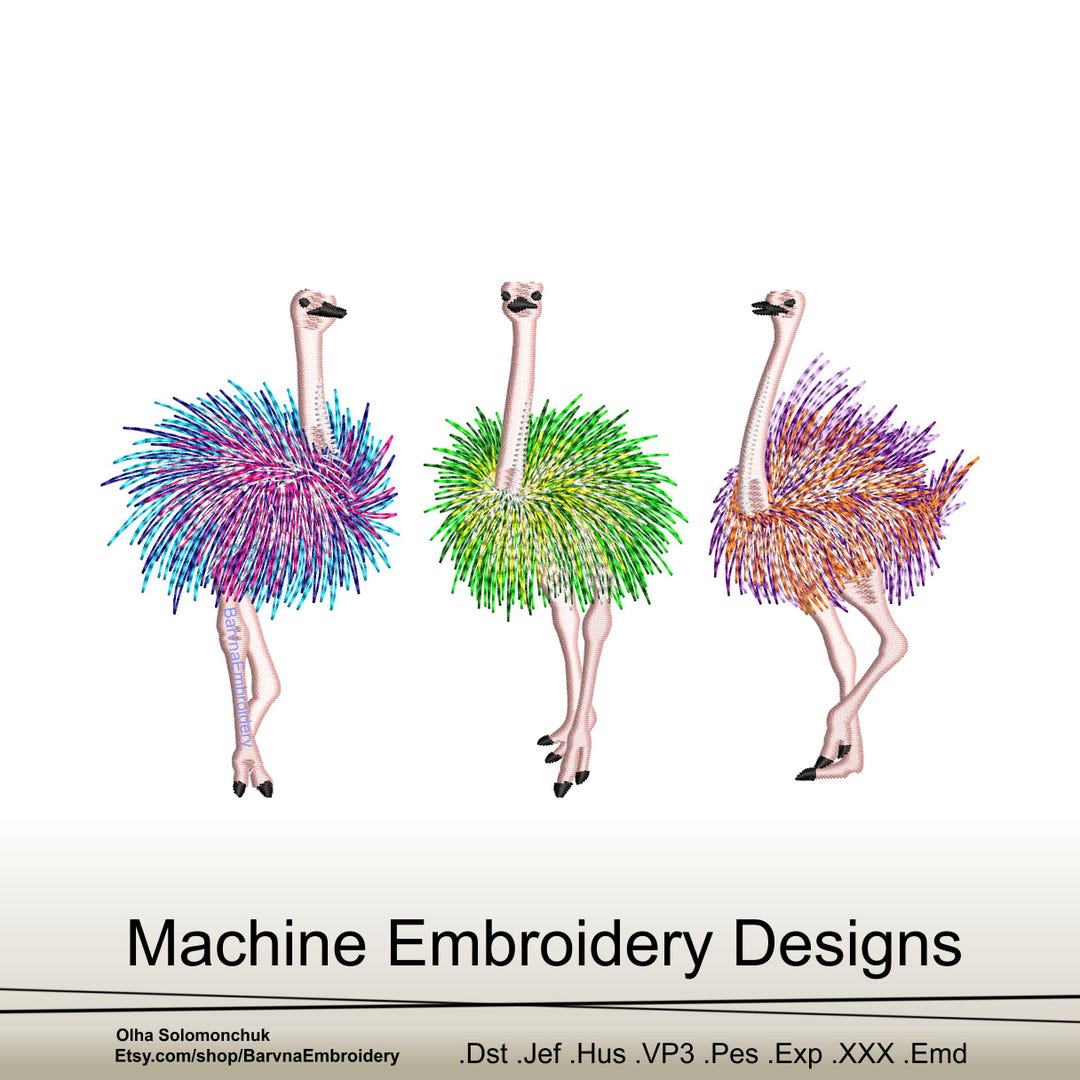 Machine Embroidery Design of Three Standing Ostriches, Ostrich Bird ...
