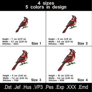 4 Red Cardinal Embroidery Designs for Machine, Red Bird Embroidery ...