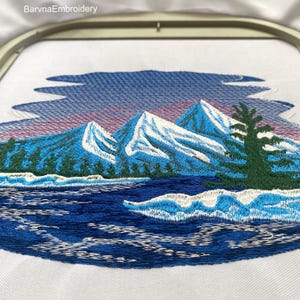 Scenic Mountain and River Landscape - Digital Machine Embroidery Design ...