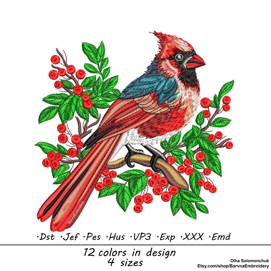 Cardinal Bird Machine Embroidery Designs Red Bird Embroidery - Etsy Canada