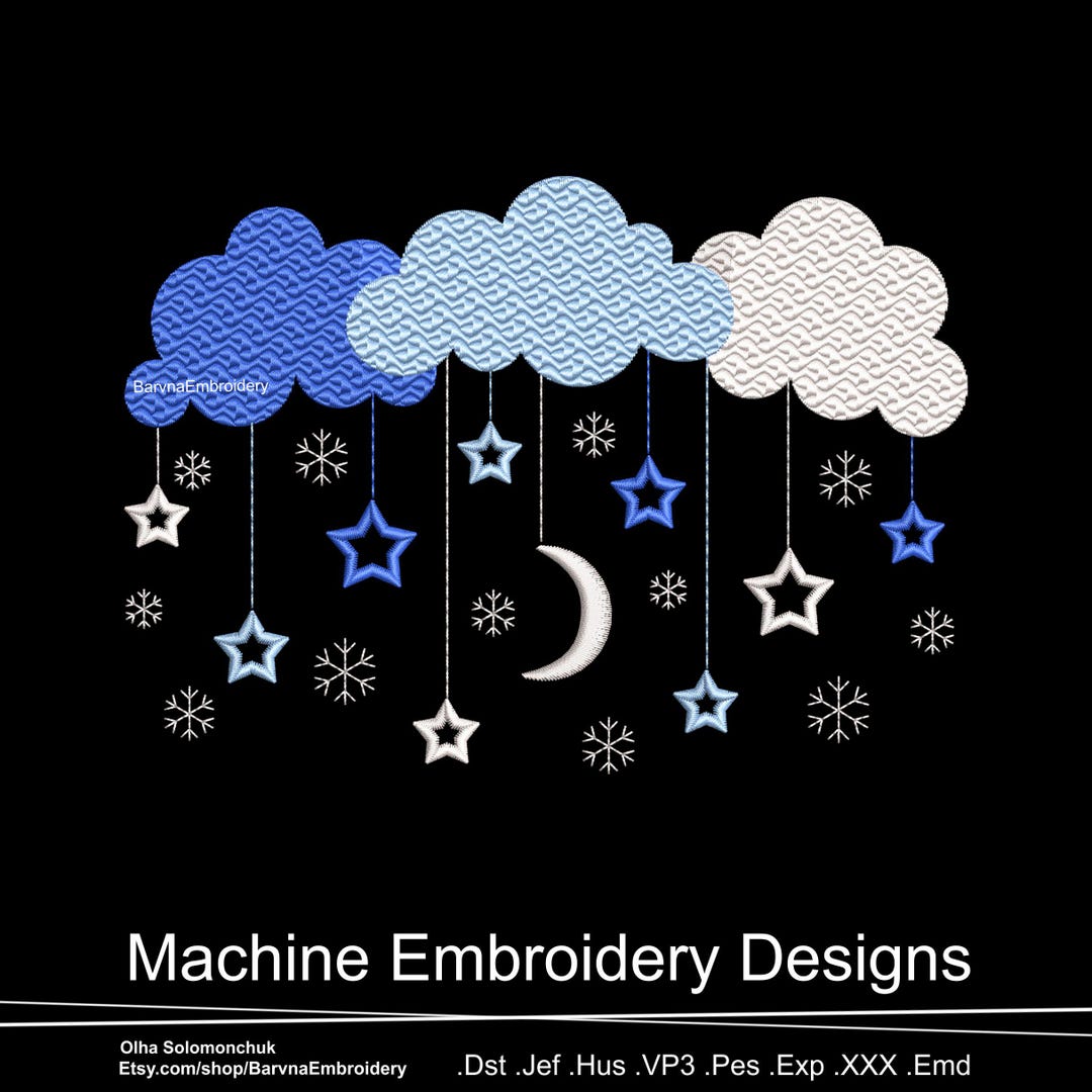 Winter Machine Embroidery Designs, Snowflakes, Clouds, Stars, Instant ...