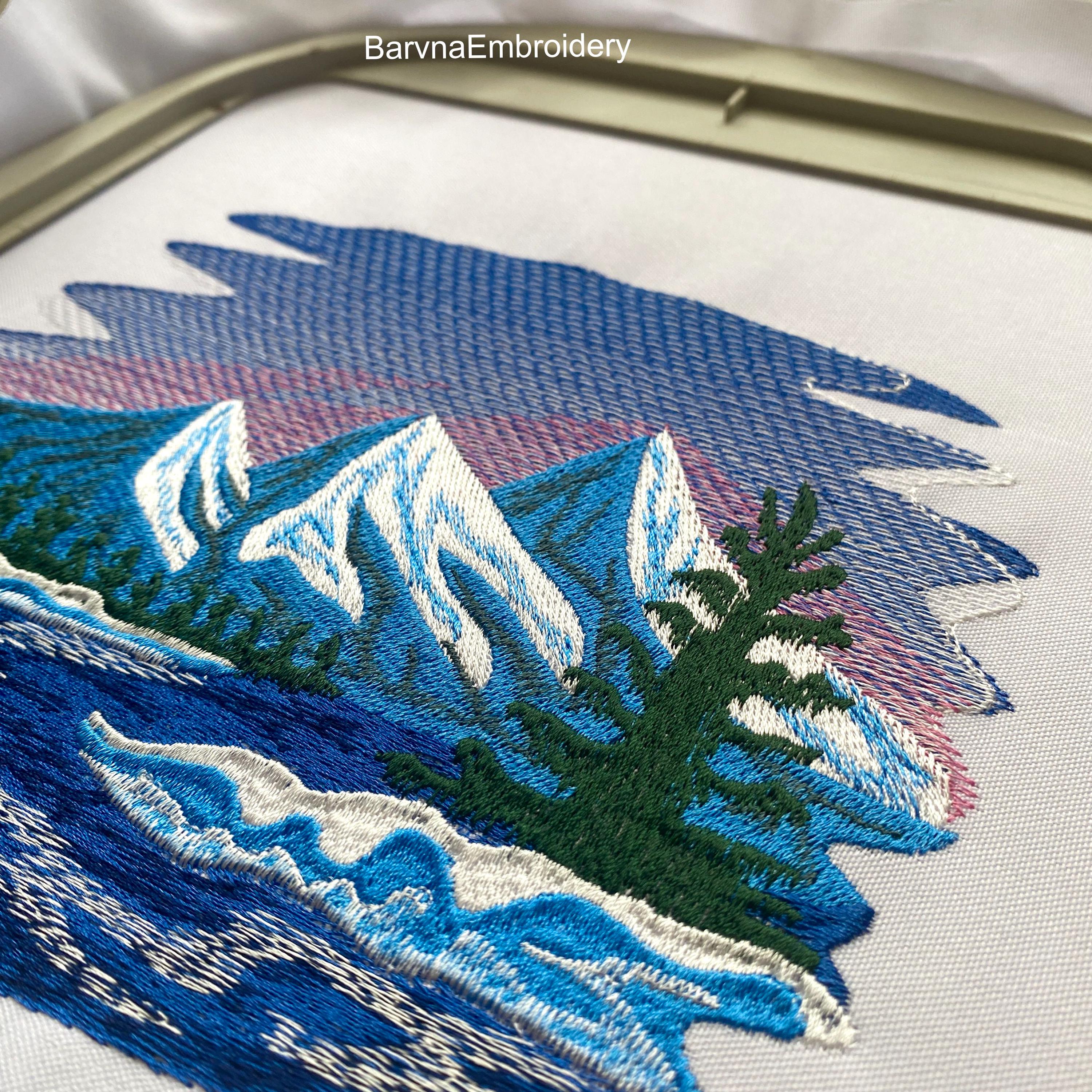 Scenic Mountain and River Landscape - Digital Machine Embroidery Design ...