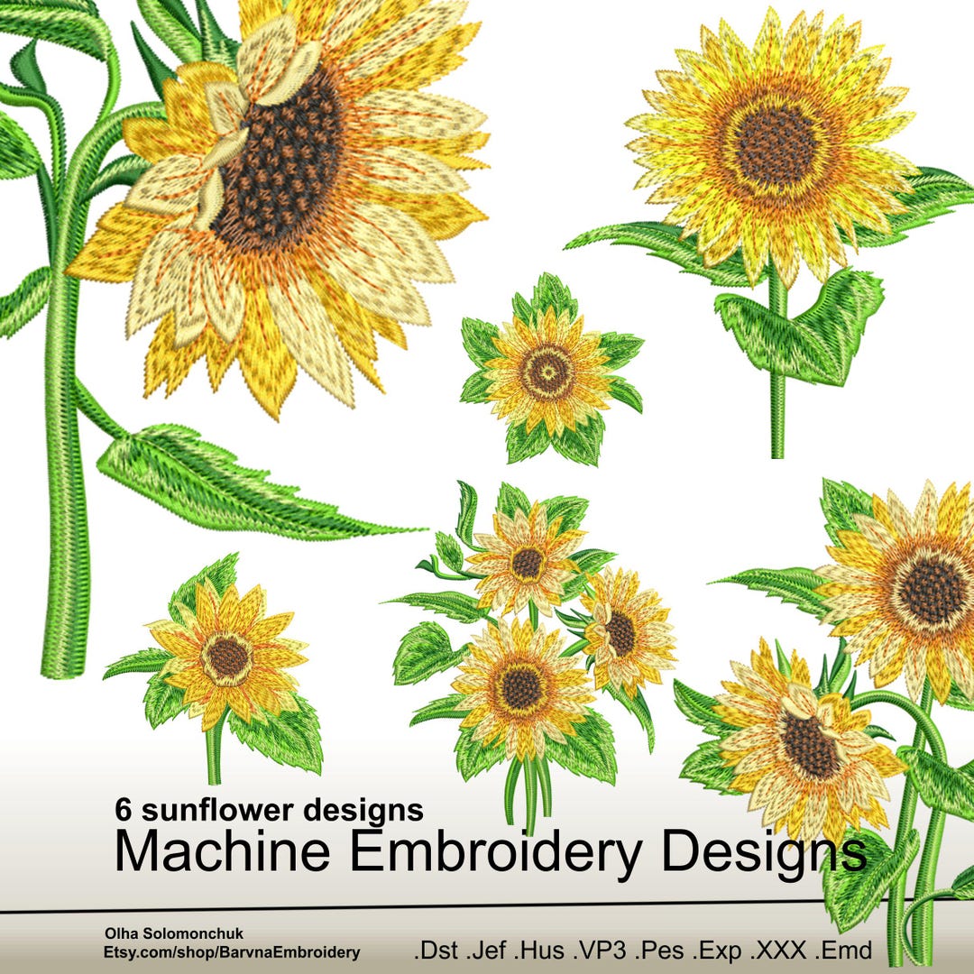 Sunflower Machine Embroidery Designs - Set of 6 Digital Files, Instant ...