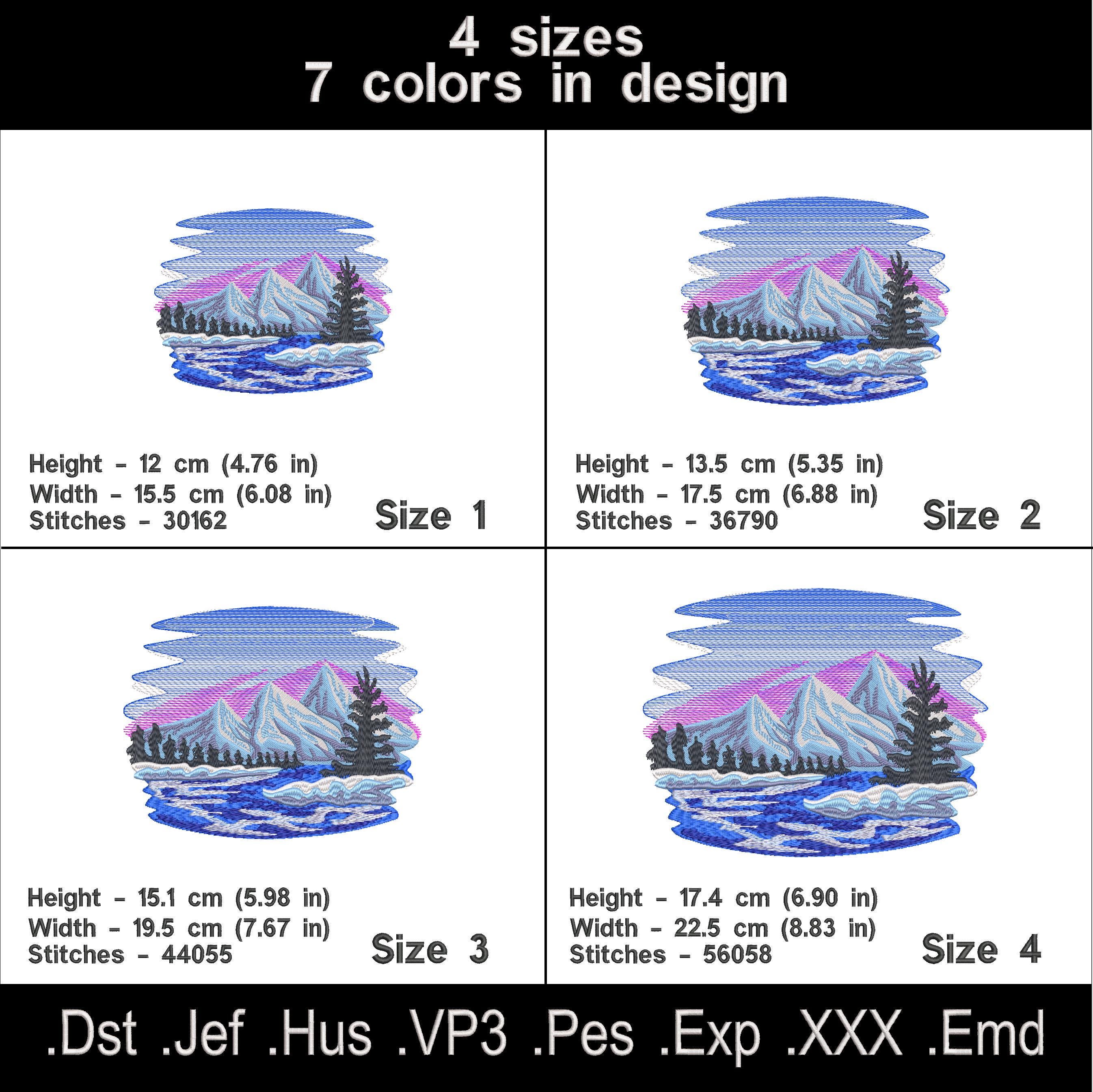 Scenic Mountain and River Landscape - Digital Machine Embroidery Design ...