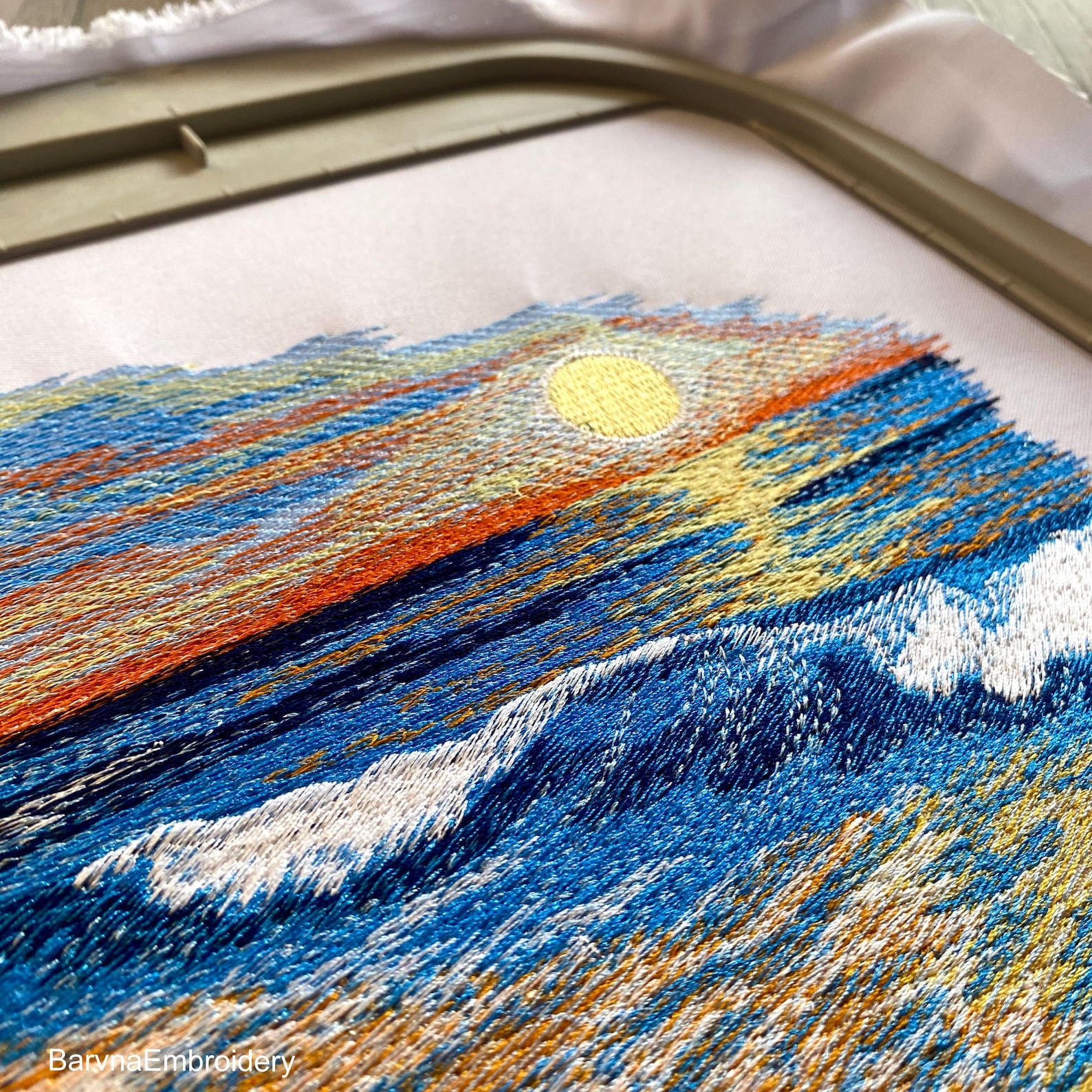 Sunset Landscape Machine Embroidery Design – Ocean Waves, Sand & Sun ...