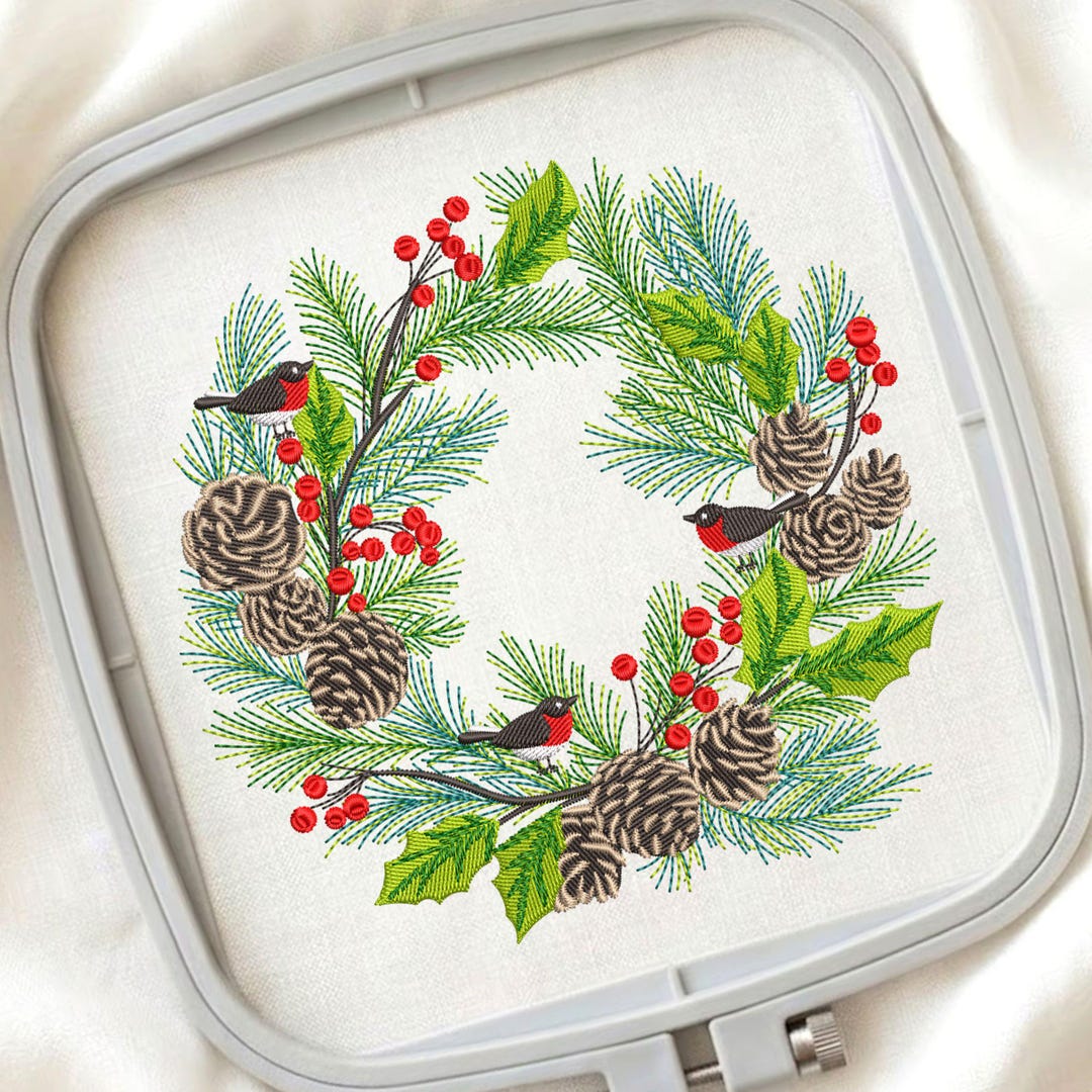 Christmas Wreath Embroidery Design, Winter Machine Embroidery File ...