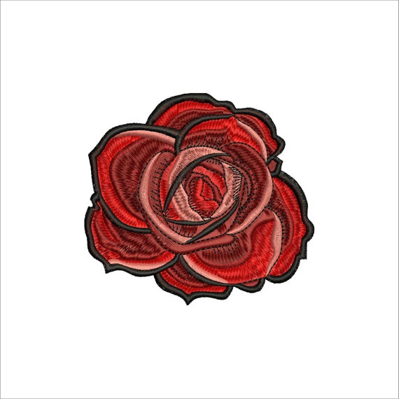 Machine embroidery flower rose Red rose embroidery design Rose red ...