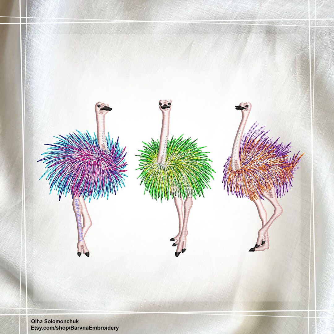 Machine Embroidery Design of Three Standing Ostriches, Ostrich Bird ...