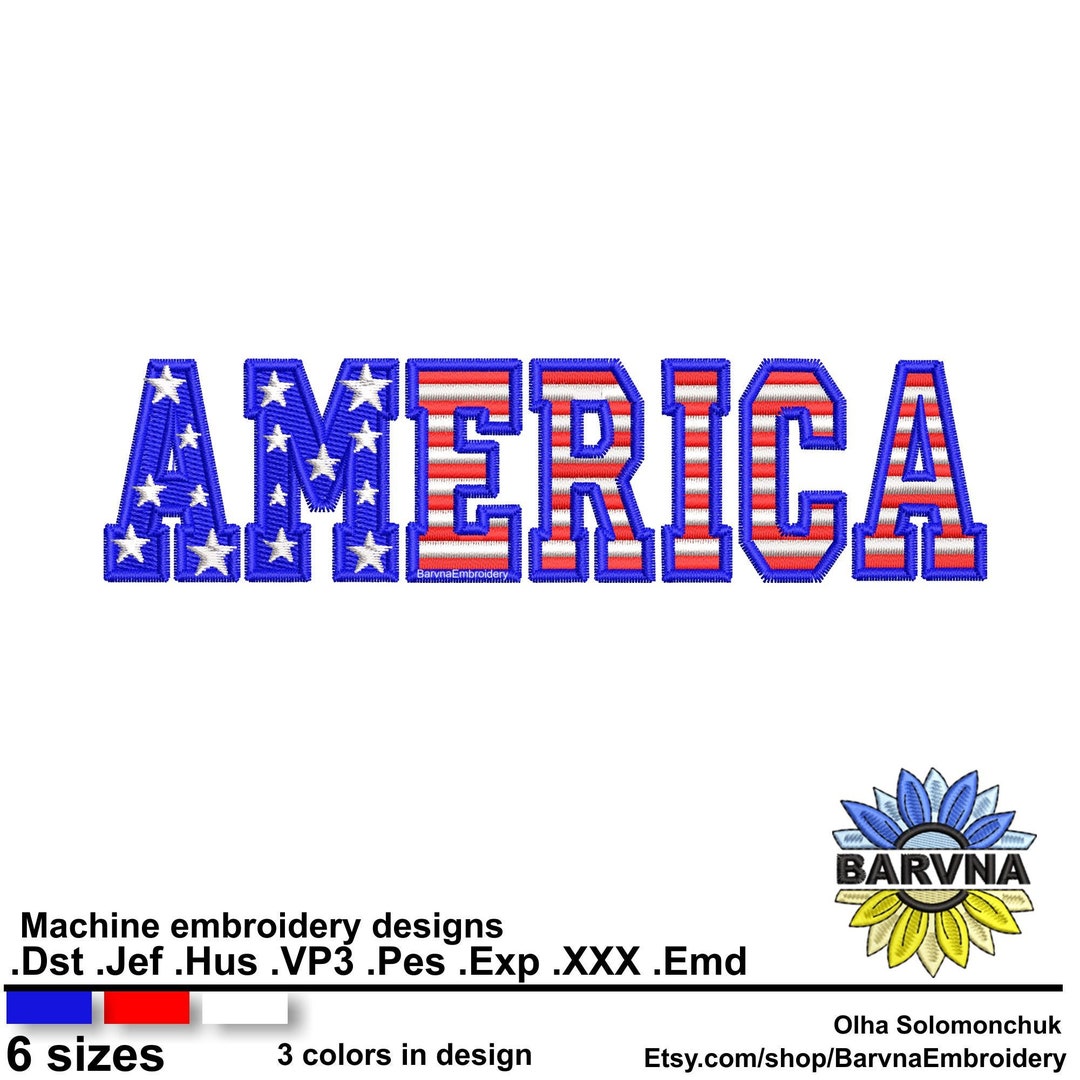 America Machine Embroidery Designs, USA Embroidery File, 4th of July ...