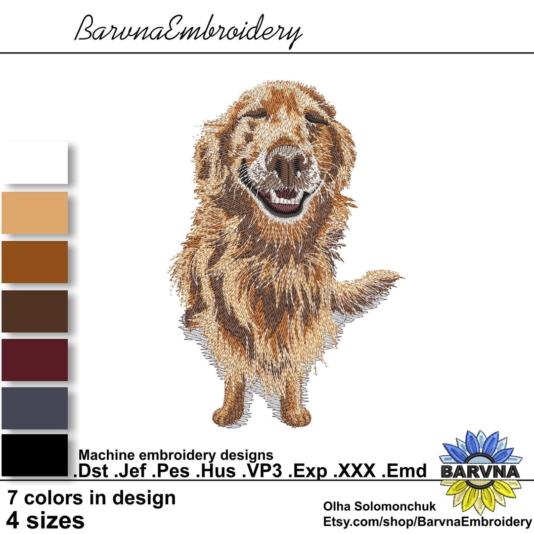 Digital Machine Embroidery Design Golden Retriever, Pets Embroidery ...