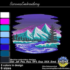 Scenic Mountain and River Landscape - Digital Machine Embroidery Design ...
