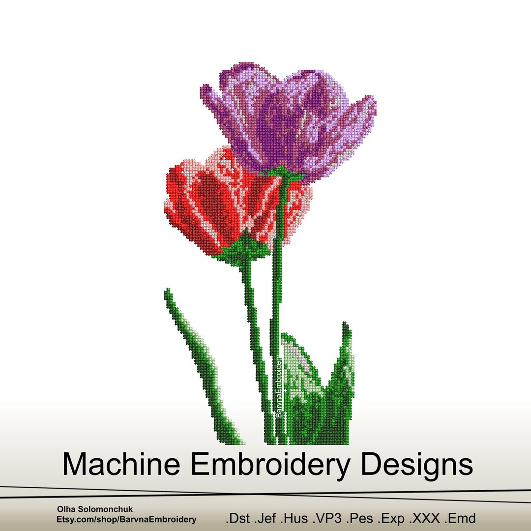 Tulips Machine Embroidery Designs, Flowers Cross Stitch Embroidery ...