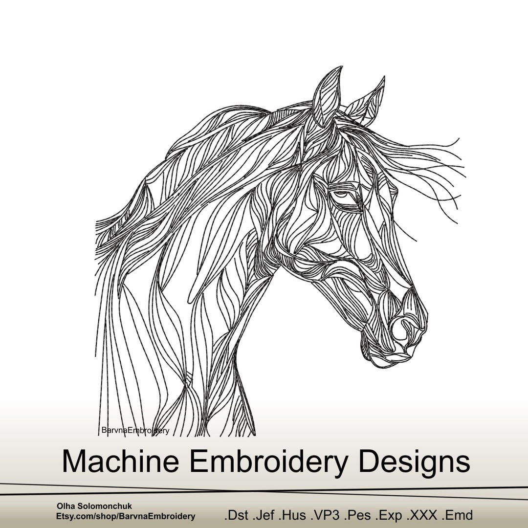 Horse Machine Embroidery Designs, Line Art Embroidery Files, Instant ...