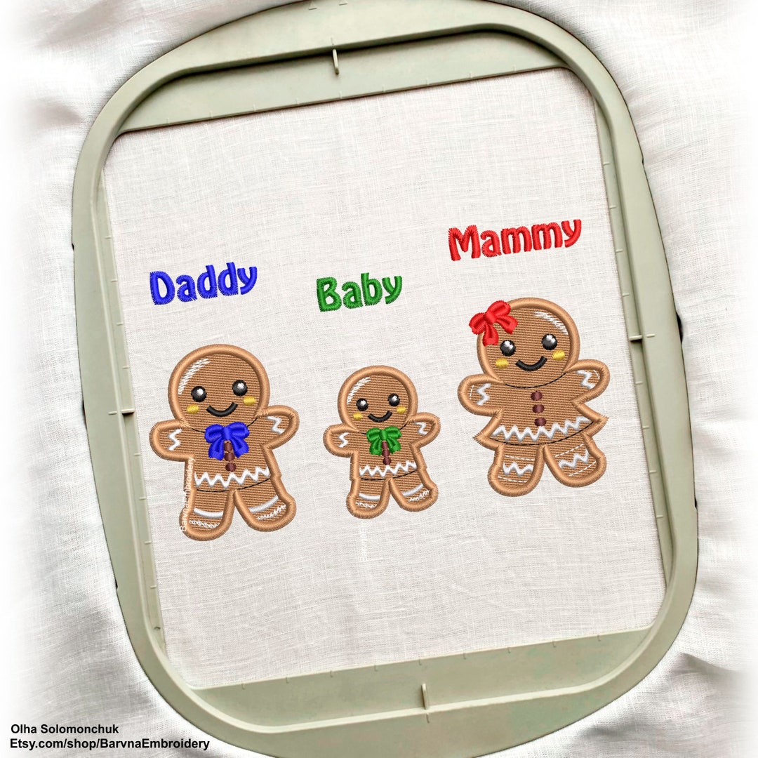 Christmas Gingerbread Family Embroidery Design for Machine, Daddy Mammy ...