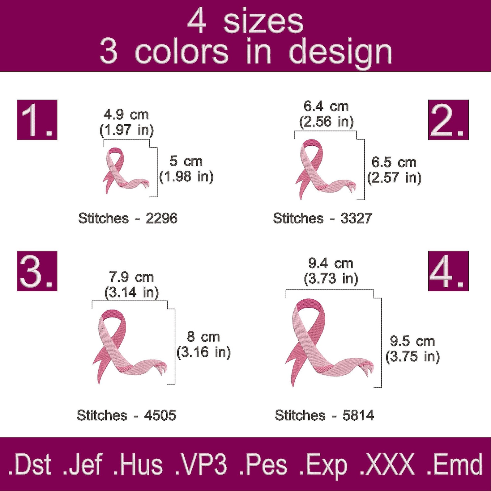 Machine Embroidery Design for Breast Cancer Awareness Ribbon. - Etsy