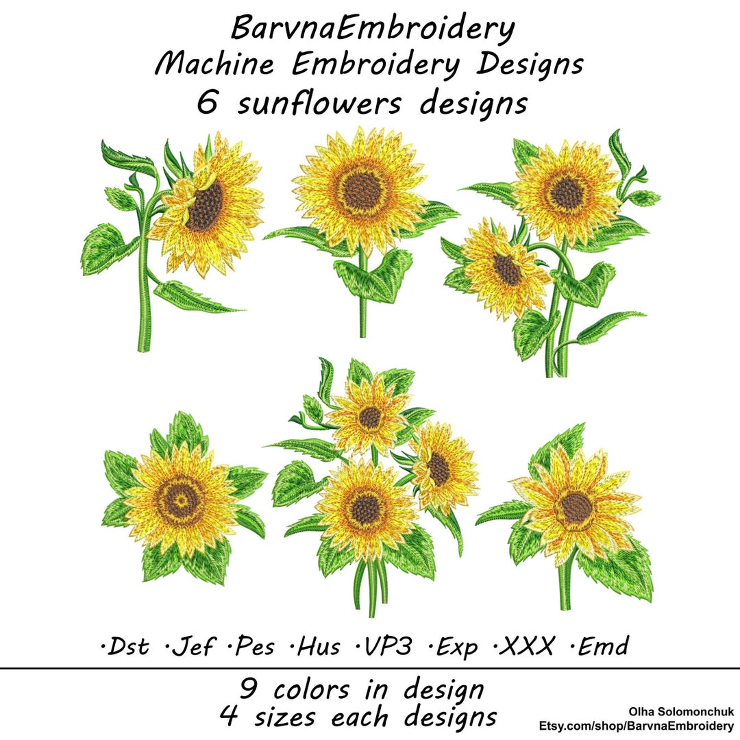 Sunflower Machine Embroidery Designs Set of 6 Digital Files, Instant ...