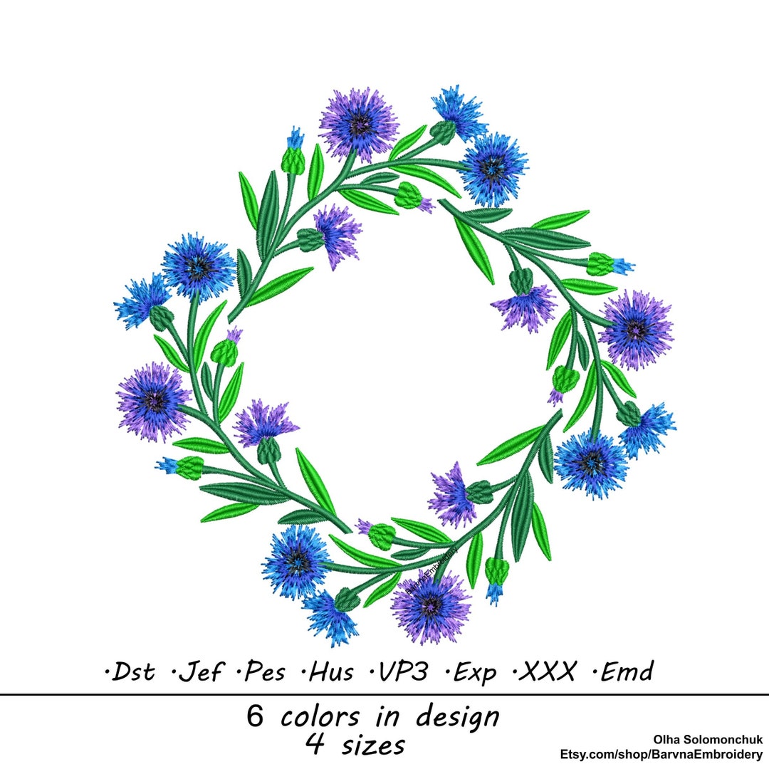 Floral Wreath Machine Embroidery Designs Cornflowers Wreath - Etsy