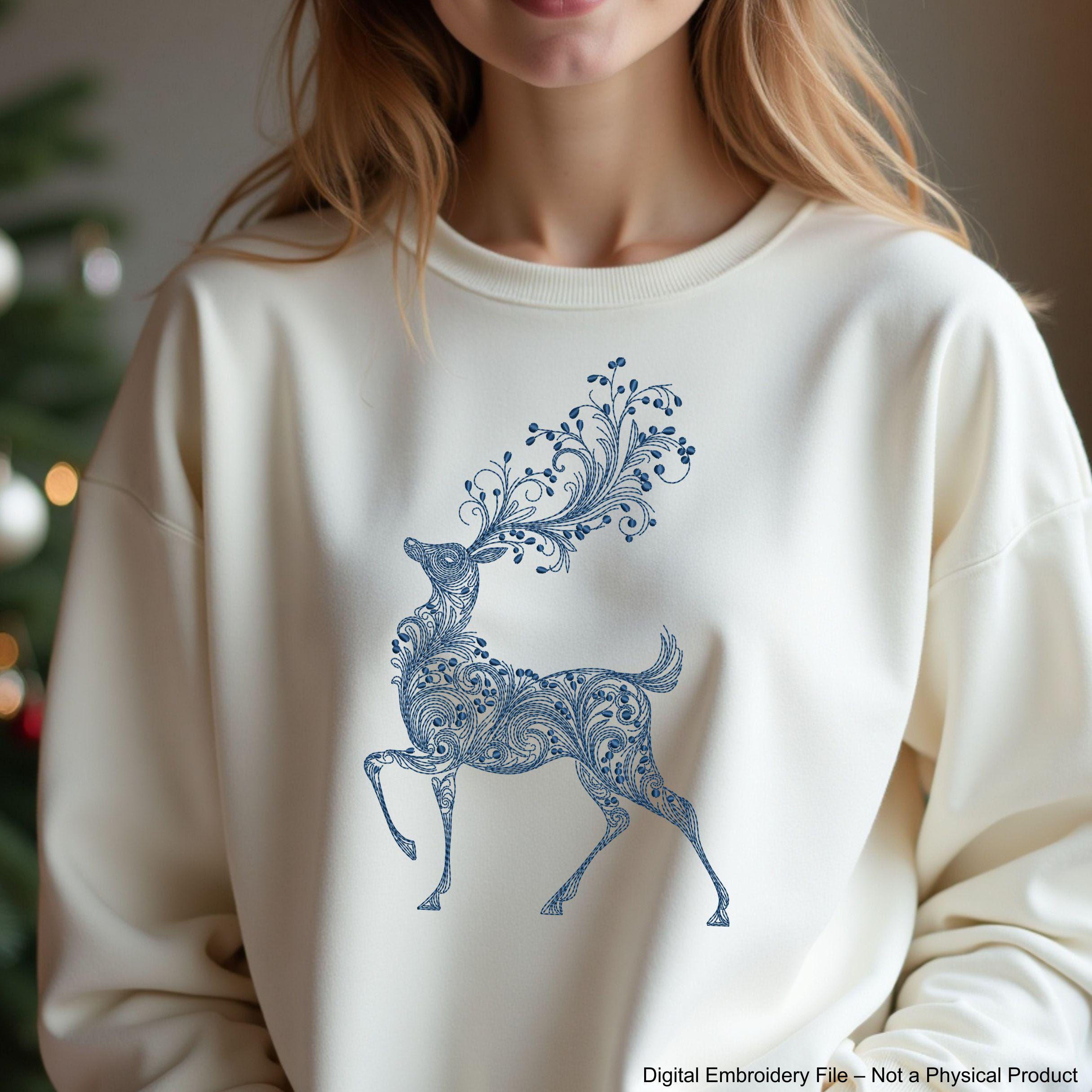 Deer Embroidery Design – One Color Swirl Machine Embroidery File ...