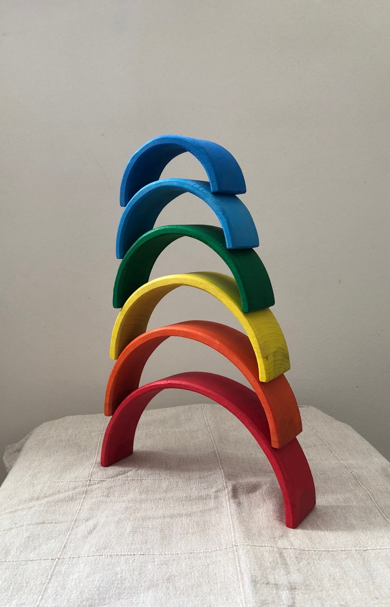 Wooden Rainbow Stack Montessori Puzzle Wooden Arch Toy Organic - Etsy