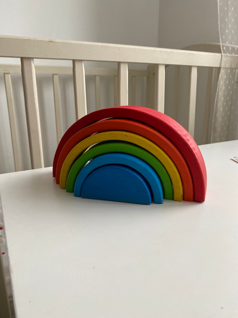 Wooden rainbow stack Montessori Puzzle Wooden arch toy organic | Etsy