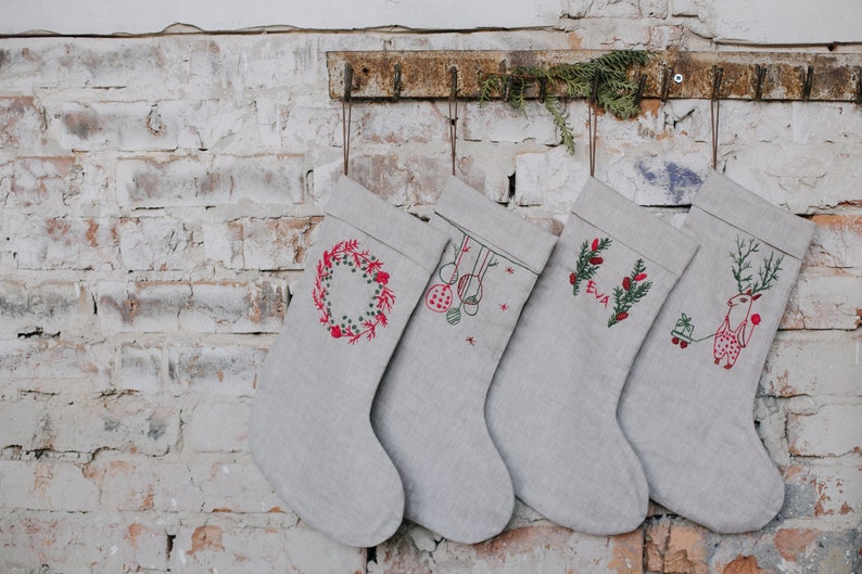 Linen Stockings Сhristmas Hand Embroidery Personalize Stocking - Etsy