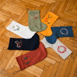 Linen Stockings Сhristmas Hand Embroidery Personalize Stocking Name - Etsy