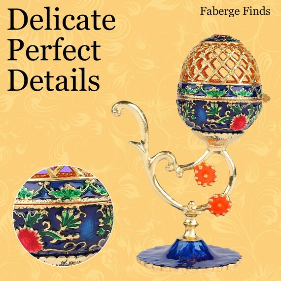 Tree Hollow Out Faberge Egg Trinket Box with Hinged E… - Gem