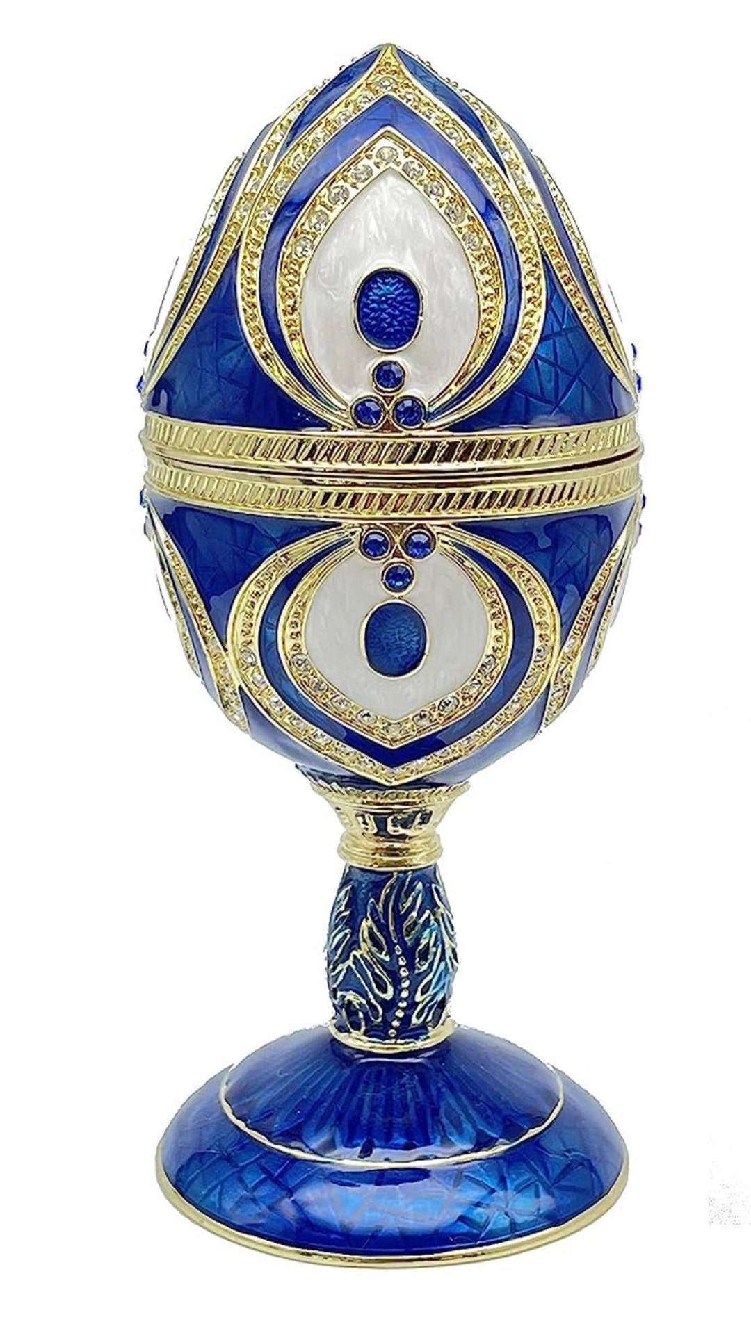 Faberge Egg With Blue and White Crystals Trinket Box Hand Made With ...