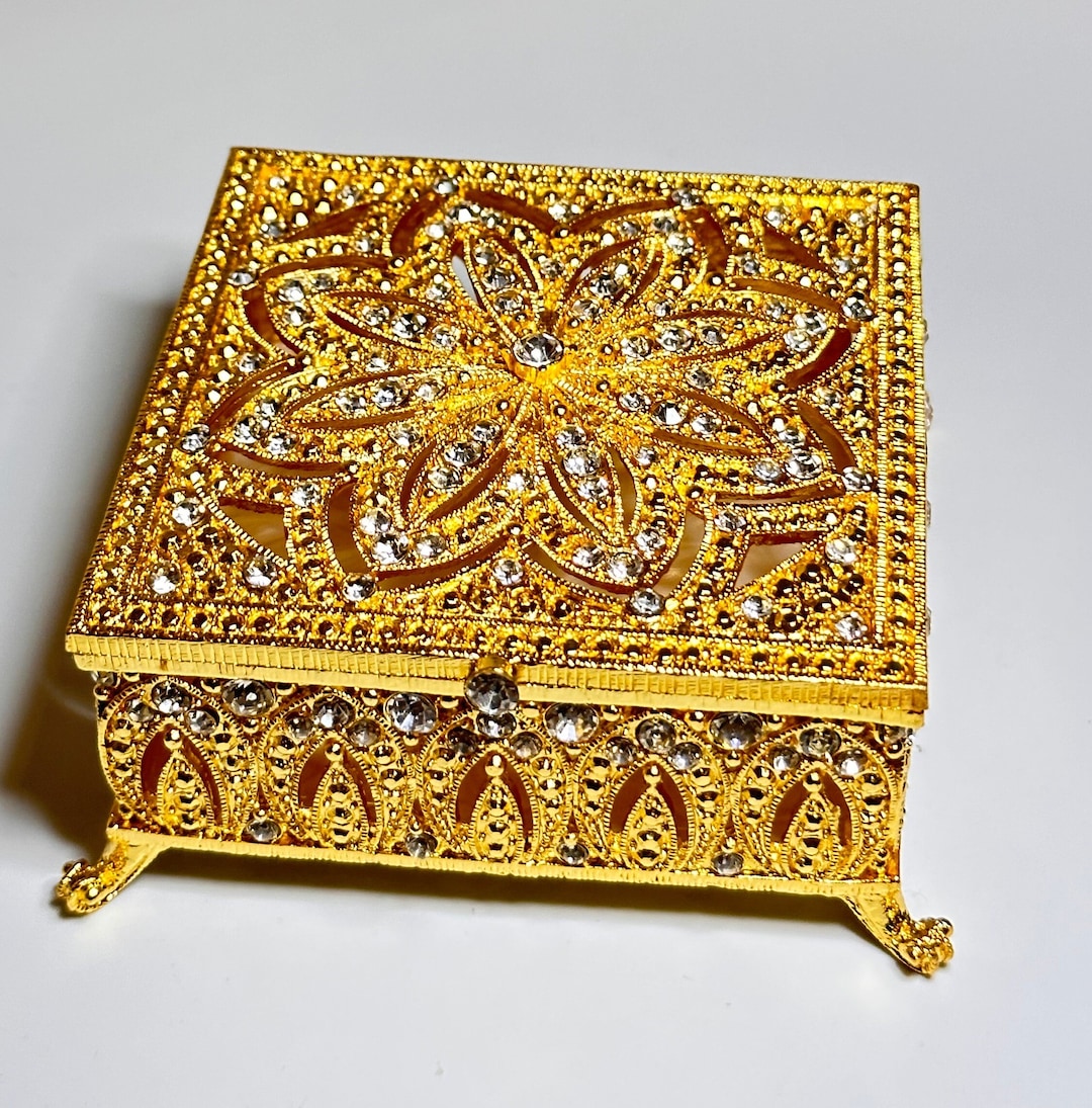 Gold Colored Plated Jewelry Box, Trinket Box, Jewelry Holder, Gift or ...