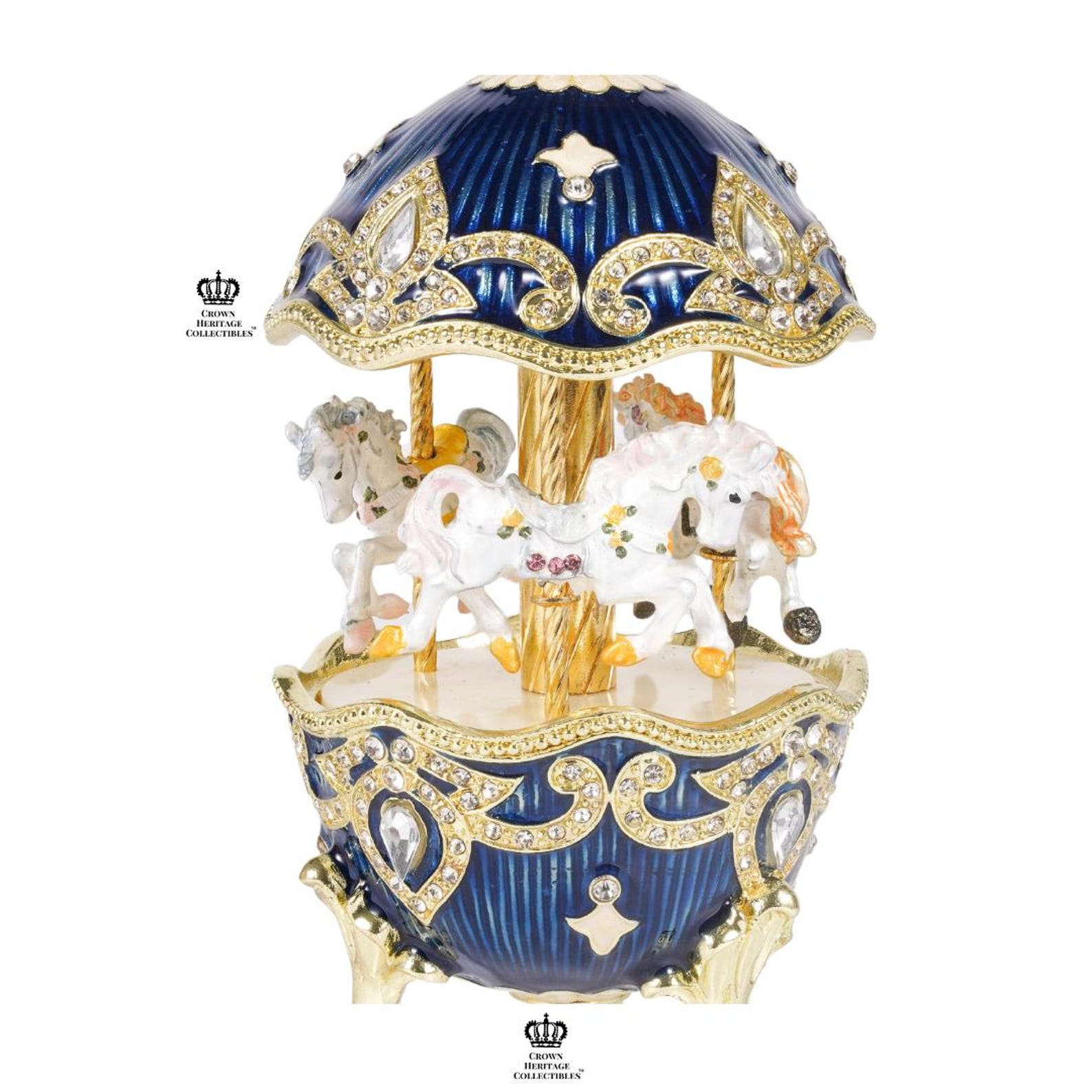 Royal Navy Carousel Horse Music Box With White Horses Figurines Wind up ...
