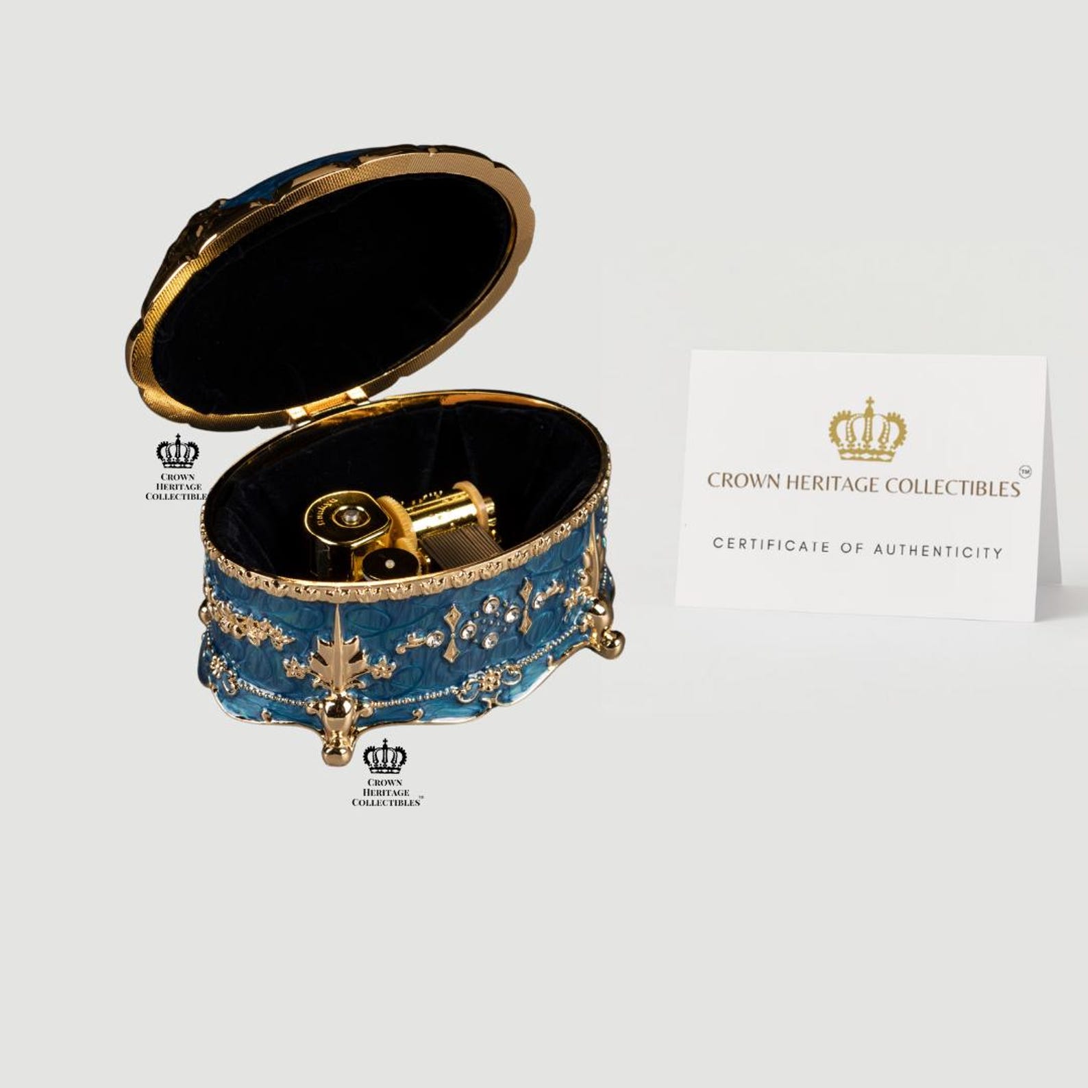 Oval Blue and Gold Music Box Plays Anastasia’s "once Upon a December ...
