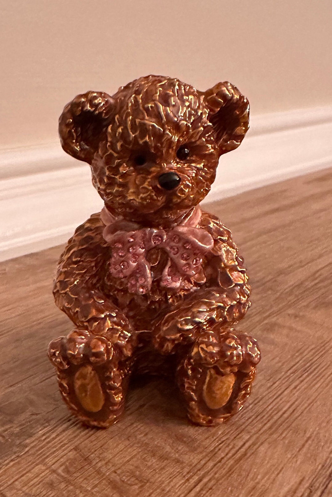 Teddy Bear With Pink Bow With in Swarovski Crystals Jewelry Box ...