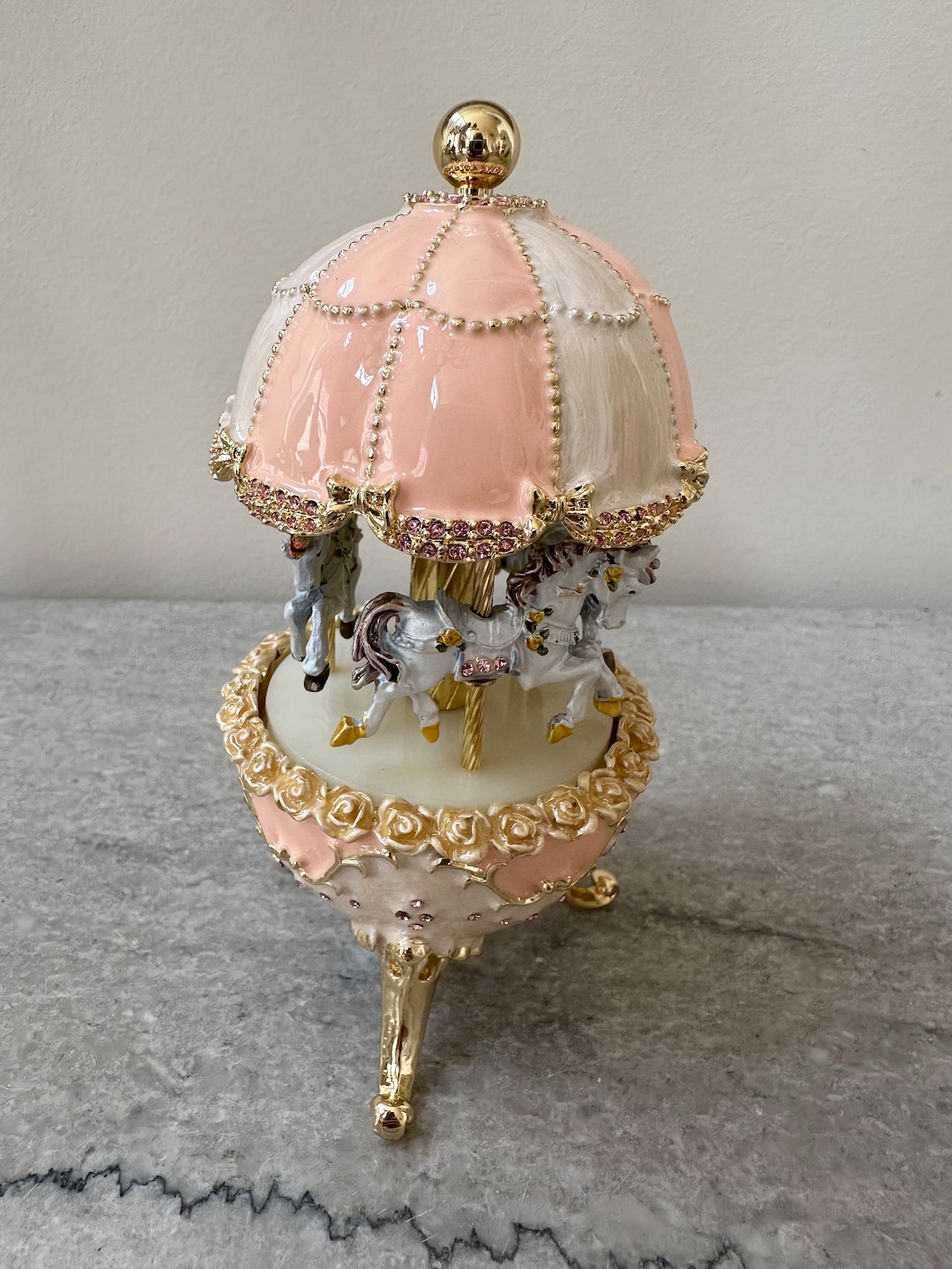 Faberge Type Egg Music Box Carousel Merry Go Round. This is Handmade ...