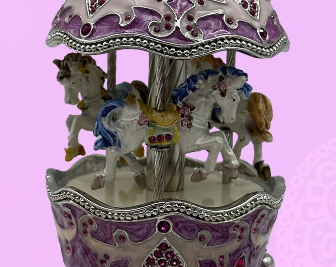 Purple Carousel With Dancing Horses With Austrian Crystals, Plays the ...
