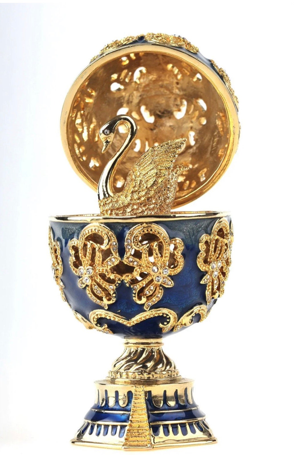 Faberge Egg Replica With Swan Inside, Jewelry Box, Hand Made With ...