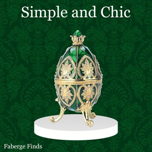 Faberge Type Lace Collection Emerald Dark Green Egg. Holds Jewelry and ...