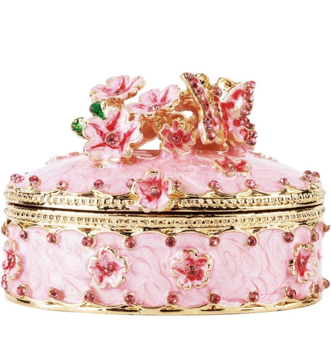 Crystal Trinket Jewelry Boxes Hinged,hand-painted Pink Flower Butterfly ...